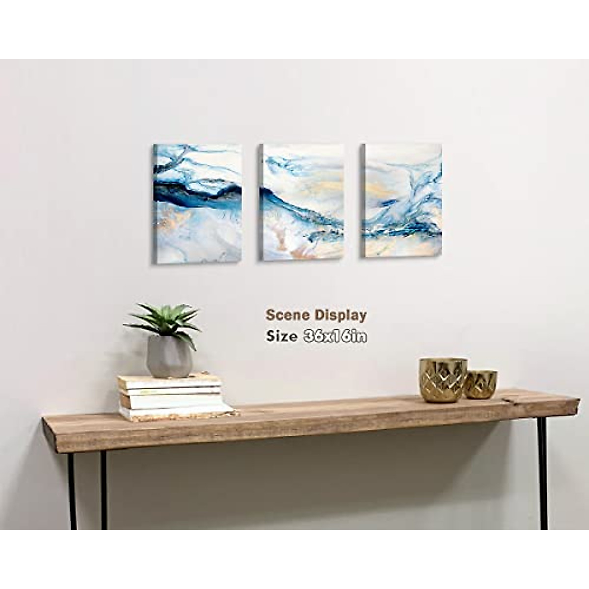 Lucifart Abstract Wall Art Bedroom Wall Decor Living Room Coastal Beach Theme Ocean Navy Blue Art Paintings, Blue Decor for Bathroom Lake house, Inspirational Wall Art 3 Piece Set