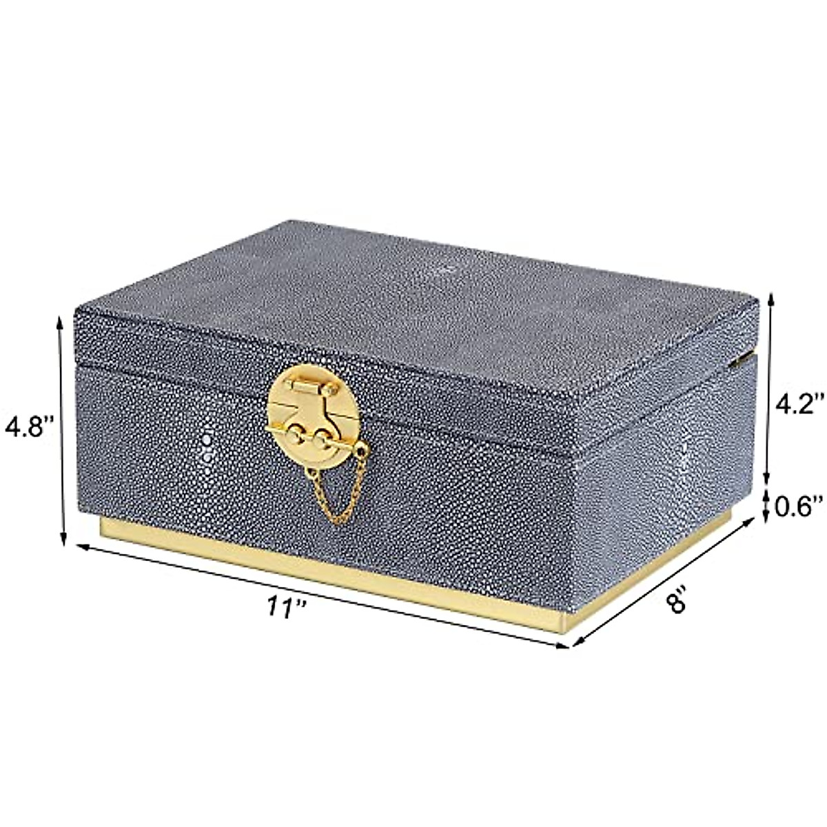 HofferRuffer Elegant Faux Leather Decorative Box, Storage Jewelry Box Organizer, Large Dresser Cosmetic Organizer Holder, Classic Jewelry Accessory Organizer, Grey Shagreen, 11x8x4.8 inches