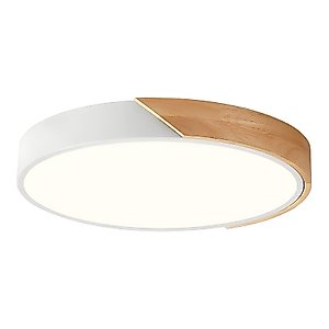 Peblto Modern Dimmable White LED Ceiling Light, 2700K-6000K 5CCT Wood Flush Mount Ceiling Lighting Fixtures, Minimalist Round Ceiling Lamp for Living Room Bedroom Kitchen Hallway