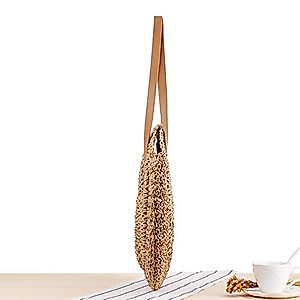 Round Straw Bag Large Woven Summer Beach Tote Handbags Handle Shoulder Bag for Women Vacation, Khaki