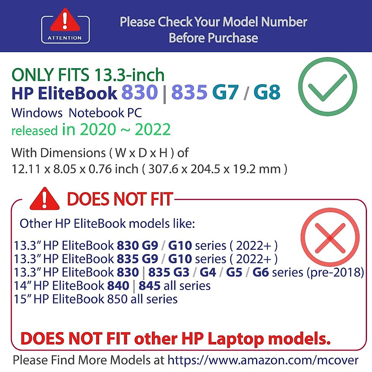 mCover Case Compatible ONLY for 2020~2022 13.3" HP EliteBook 830 G7 / G8 (Intel CPU) | EliteBook 835 G7 / G8 (AMD CPU) Series Windows Laptop (NOT Fitting Any Other HP Models) - Black