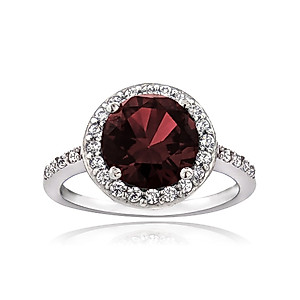 Ice Gems Sterling Silver Garnet and Cubic Zirconia Round Halo Ring, Size 7