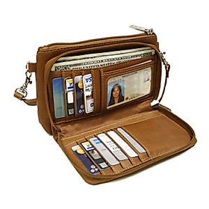 Piel Leather Shoulder Bag Wristlet, Saddle, One Size