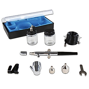 Timbertech Airbrush Kit With Compressor ABPST06 With 2 Basic Airbrushes for Hobby, Body Tattoo, Model Painting, Automotive Graphic, Make-up (110-120V)