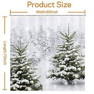 GOOESING Christmas Tree Shower Curtain Winter Forest Pine Tree Snowflake Snowfall Natural Scene Bathroom Shower Curtains for Bathtub Decoration with Hooks 60x72 Inch