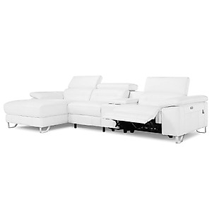 Zuri Furniture Monaco Reclining Leather L-Sectional with Console, White