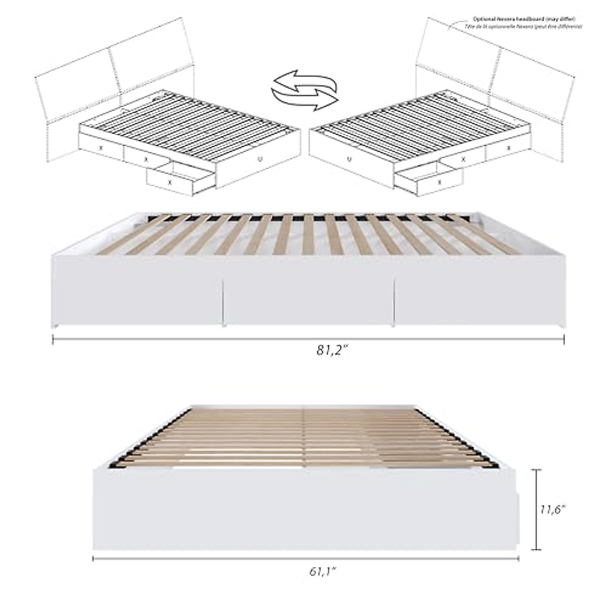 Nexera 376003 3-Drawer Storage Bed Frame, Queen|White