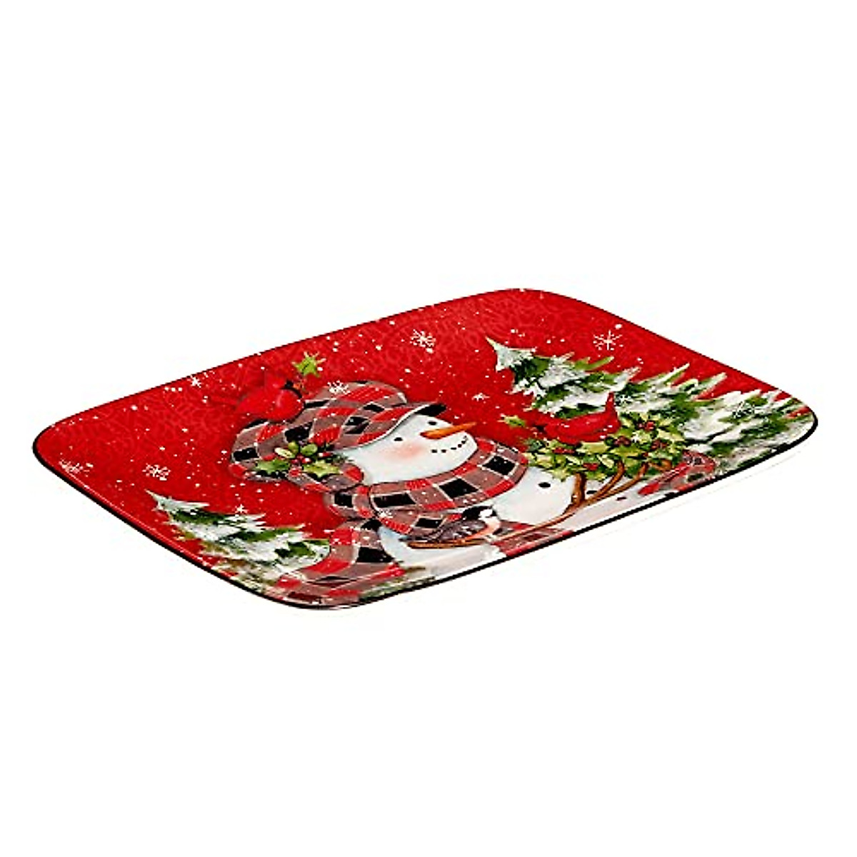 Certified International Christmas Lodge Snowman Rectangular Platter, 14" X 10", Multicolor