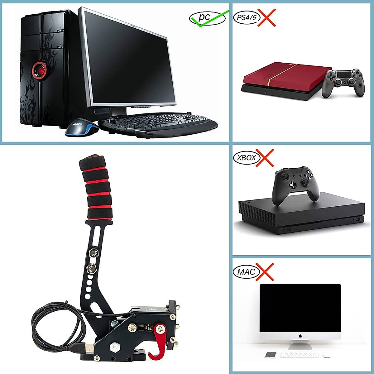 CNRAQR PC Racing Game USB Handbrake for 16Bit SIM for Racing Games, Compatible with Logitech G27 G29 G920 G923 T500 T300 Simulate Linear Handbrake（With Fixing Clip