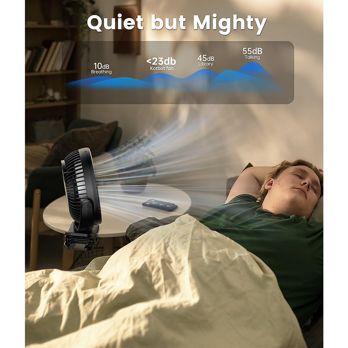 Korbot 8-inch Clip on Fan - 12000mAh Portable Fan Battery Rechargeable with 3 Speeds and Strong Airflow, USB Fan Small Desk Fan Personal Quiet Fan for Office Stroller Bedroom and Camping.