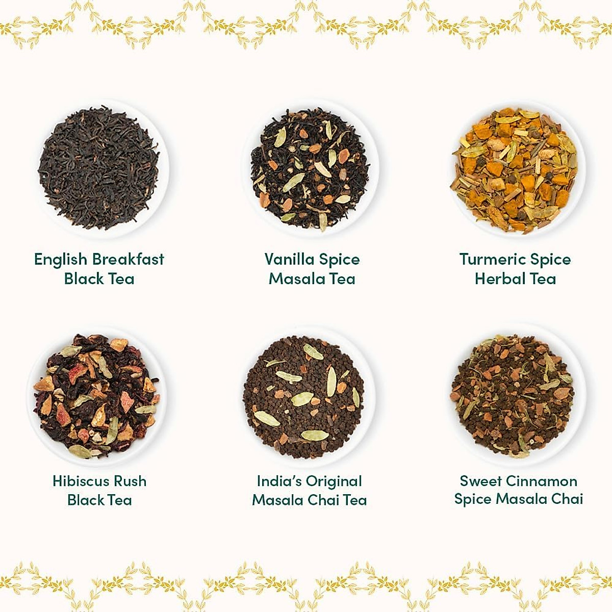 VAHDAM, Assorted Tea Gift Sets - Glow (6.3oz, 90+ Cups) 6 Loose Leaf Tea - Chai Tea, Herbal Tea, Black Tea | Gluten Free, Non GMO | Gifts for Women, Gifts for Men, Gifts for Him/Her