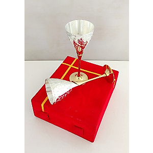 VIBRANIC Wine Glass Handmade Engraved Vintage Silver Plated Brass Champagne curved Fluted Wine Glass Pack of 2