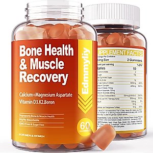 Calcium Magnesium Gummies Supplement for Adults With Vitamin D3 K2 High Absorption Magnesium Glycinate 200mg Calcium Citrate 600mg Supplements for Bone, Muscles, Calm, Mood, Vegan, Gluten-Free,Non-GMO