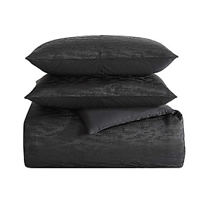 Vera Wang - King Duvet Cover Set, Luxury Textured Weave Bedding with Matching Shams, Ideal for All Seasons, Oeko-Tex Certified (Illusion Black, King)