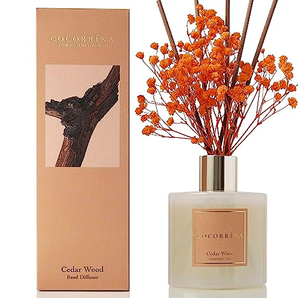 Cocorrína Reed Diffuser Sets - 6.7 oz. Cedar Wood Scented Diffuser with 8 Sticks Home Fragrance Essential Oil Reed Diffuser for Bathroom Shelf Decor