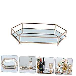 Parliky Display Practical Home Skincare Gold L Vanity Tray Style Containers Storage Holder Bathroom Platter Creatively Makeup Trinket Organiser Ring Bedroom Shaped Glass Snack Organizer
