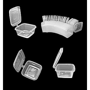 OULIGET Plastic Souffle Cups,Disposable Clear Leak Proof Sauce Cup With Hinged Lid,Used for Various Sauces,Food Samples,Storage Crafts,2 OZ,Square 50 Pieces