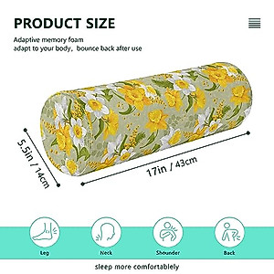 Vnurnrn Retro Flower Faffodils Leaves Neck Support Pillow Round Neck Roll Bolster Cylinder Pillow Cervical Pillows Round Neck Pillow for Leg Knee Back Head Support for Camp Study Work Men