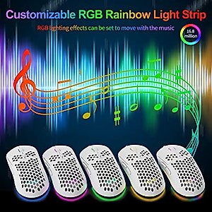 TMKB Falcon M1SE Ultralight Honeycomb Gaming Mouse, High-Precision 12800DPI Optical Sensor, 6 Programmable Buttons, Customizable RGB, Drag-Free Paracord, Ergonomic Wired Gaming Mouse - Matte White