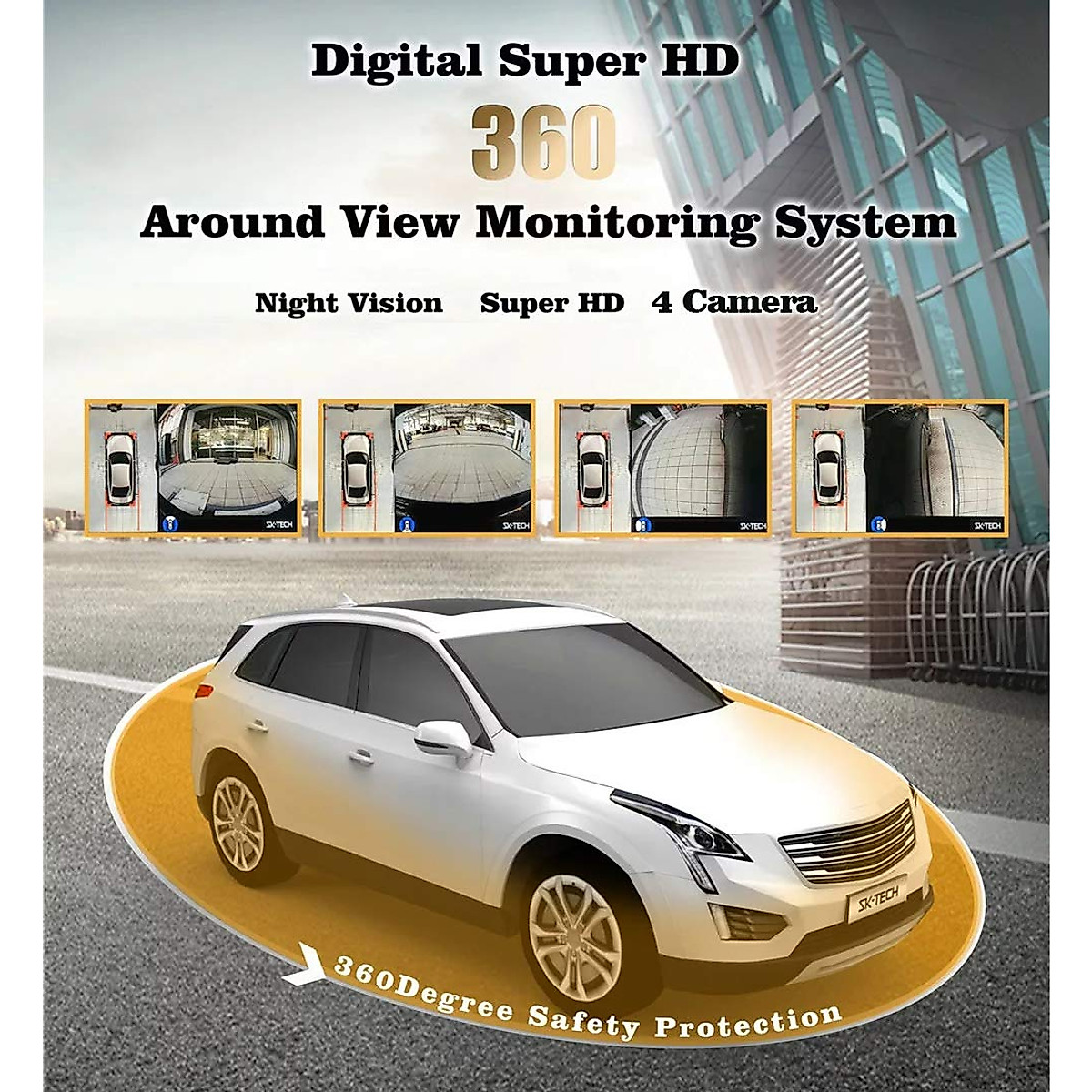 CarThree 360 Degree Bird View Panoramic System 4 HD Cameras Around View System with Night Vision DVR Parking Monitoring Driving Record Universal Rear View Cam for All Car