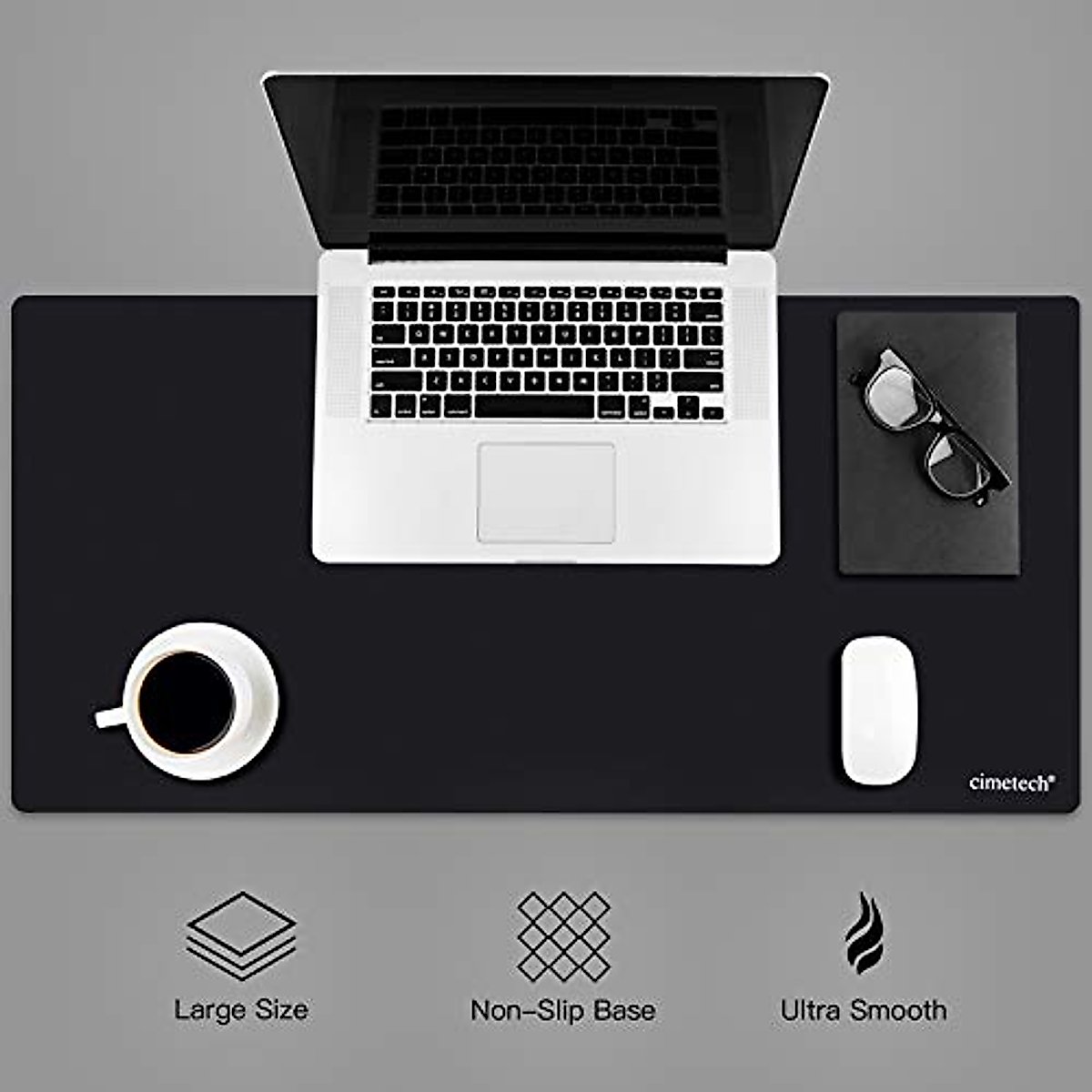cimetech Gaming Mouse Pad XXL Comfortable Superfine Fiber Desktop Extended Large Mouse Pad Waterproof Keyboard Mat with Non-Slip Base, Smooth Surface for Computer and Desk (25.3✖12.4✖0.04inches)-Black