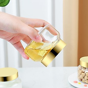 24 Pack 8 Oz Plastic Containers With Lids and Waterproof Label BPA Free - Refillable Transparent Cosmetic Containers for Body Butter,Sugar Scrubs,Cream,Lotions,Candy,Bath Salt (24, Gold)