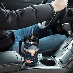FRCSDIY Cosmic Planet Insulated Tumbler with Handle and Straw Lid,30oz Leakproof Stainless Steel Cup BPA-Free Water Bottle