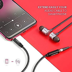 UGREEN Headphone Extension Cable Nylon Braided Male to Female 3.5mm Extension Cable Lossless Multi Shielded Aux Jack Extender Gold Plated Cord Compatible with iPhone iPad Tablets Media Players, 3FT