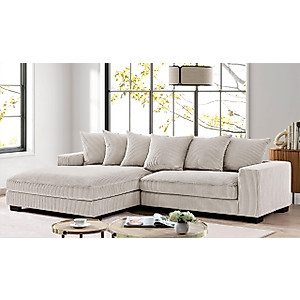 Container Furniture Direct Luxe Oversized Two-Piece Sectional Couches for Living Room, 102.4-Inch L Shaped Sofa with Chaise, Upholstered with Corduroy Fabric, Ivory - Left Facing