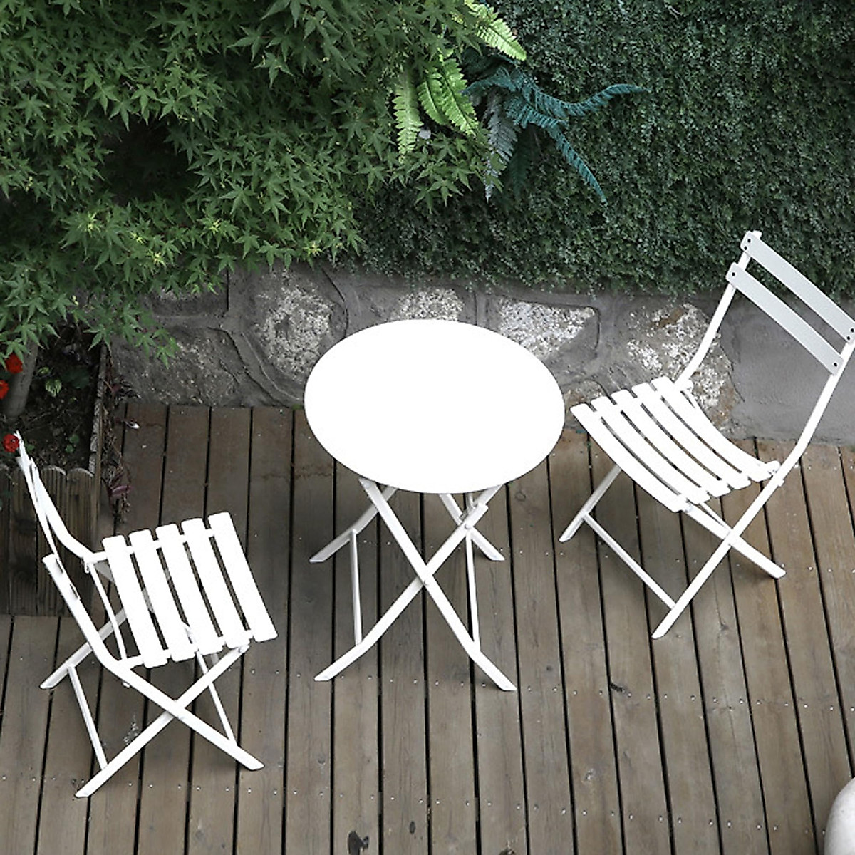 HomJoones 3 Piece Patio Bistro Set of Foldable Round Table and Chairs,Outdoor Furniture Sets with 2 Chairs and 1 Table for Bistro & Balcony Patio, Yard, Garden Outdoor/Indoor Conversation Set (White)