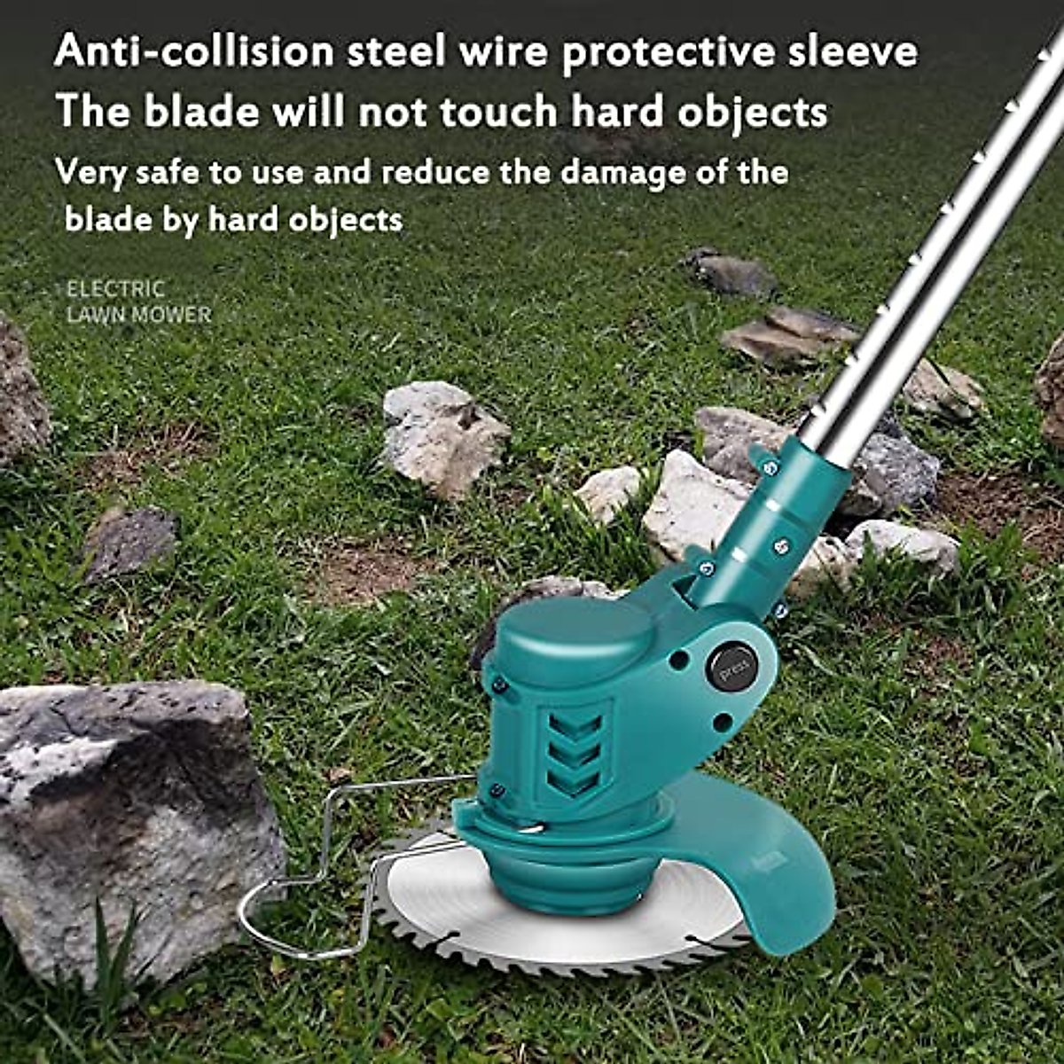 Stringless Weed Trimmer,Electric Weed Lawn Edger Eater Cordless Grass String Trimmer Cutter Tool & 2 24v Battery, Lawn Mower Stringless Trimmer Edger Lawn Tool，Lightweight Portable for Yards