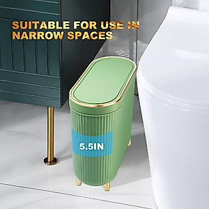 Supteron Bathroom Trash Can with Lid 3.2 Gallon Narrow Trash Can Small Plastic Trash Bin 12 Liter with Press Type Lid for Bedroom Bathroom, Mint Green