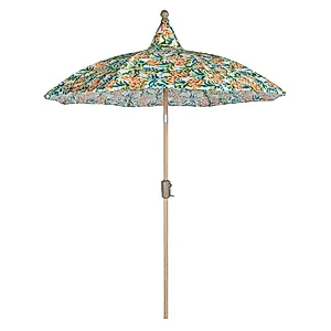 Tempera 7.5ft Patterned Patio Umbrellas Market Umbrella with Fade Resistant Canopy, Crank Lift, Push Button Tilt, Premium Wood Pole, Elegant Vintage Umbrellas for Lawn, Pool, Deck, Balcony