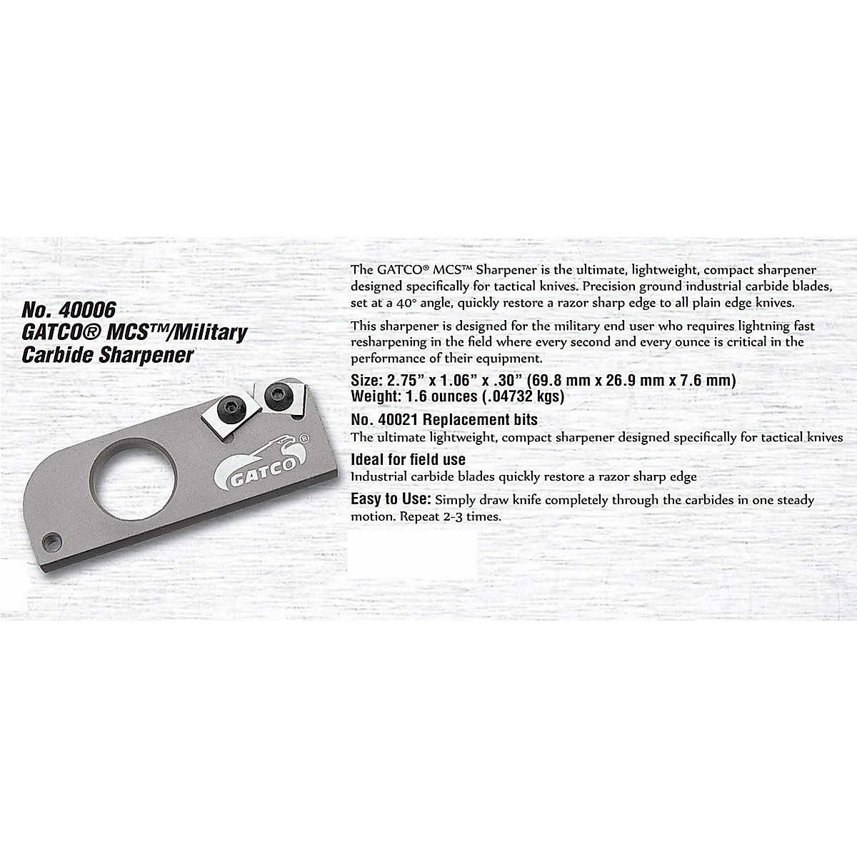 Gatco 40006 "MCS" Military Carbide Sharpener