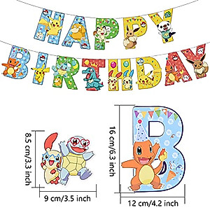 Anime Theme Birthday Party Supplies, Happy Birthday Kawayi Anime Party Decorations Banner and 12PC Hanging Swirls Birthday Party Supplies For Kid, Boys and Girls Party