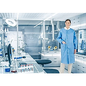 MEDICAL NATION Pack of 10 Disposable Lab Coats - Blue - Durable SMS Knee Length Lab Coat Unisex, Comfortable and Easy to Wear Labcoat, For Hospitals, Pharmacies, Laboratories, Dental Clinics - MEDIUM