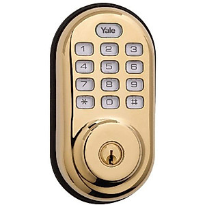 Yale Security Electronic Push Button Deadbolt Fully Motorized with Zwave Technology, Polished Brass
