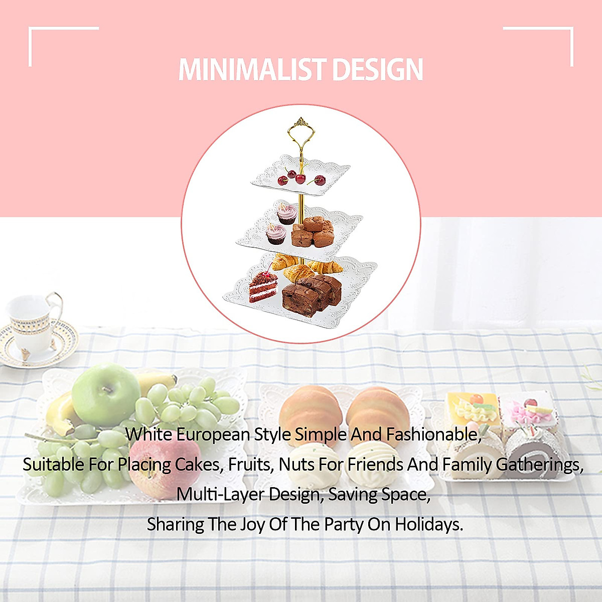 MOTOOLER 3Pcs White Square 3 Tiered Cake Stands, 3 Tier Serving Tray Cupcake Holder Dessert Stand Fruit Candy Display Table Decorations for Home Party Birthday Tea Party Baby Shower