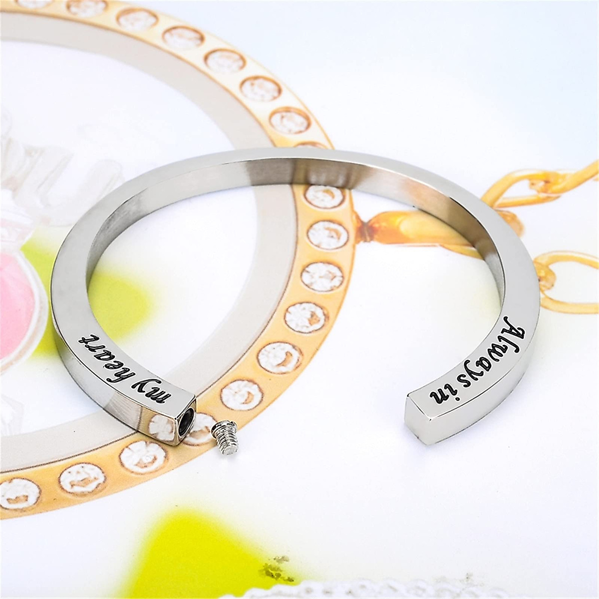 Cremation Urn Bracelet Engraved Always in My Heart Memorial Stainless Steel Waterproof bracelet