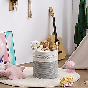 TECHMILLY Woven Rope Laundry Hamper Basket, Tall Laundry Basket Storage, Baby Nursery Hamper for Blanket, Clothes Hamper for Laundry in Bedroom and Living Room Organizing, Small, 42L, Grey