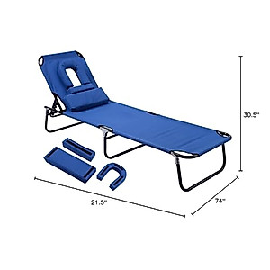 Giantex Chaise Folding Chair Adjustable Beach Patio Lounge Recliner, Blue
