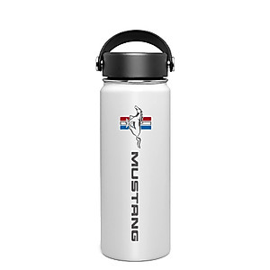 iPick Image for Ford Mustang Tri-Bar LED Printed 18 oz Dual-Wall Insulated White Stainless Steel Water Bottle Travel Tumbler Mug