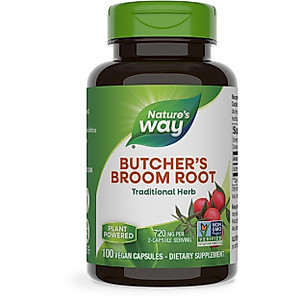 Nature's Way Butcher’s Broom, Traditional Herb, 720 mg per 2-Capsule Serving, Non-GMO Project Verified, 100 Vegan Capsules (Packaging May Vary)