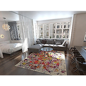 Unique Loom Estrella Collection Abstract, Bright Colors, Distressed, Modern Area Rug, 8 ft x 11 ft, Multi/Beige