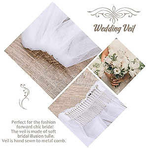 Unsutuo Wedding Veil Comb Bridal Cathedral Veil 1 Tier Drop Veil Wedding Rhinestones Hair Comb for Brides, 118 Inches (Ivory-Raw Cut)