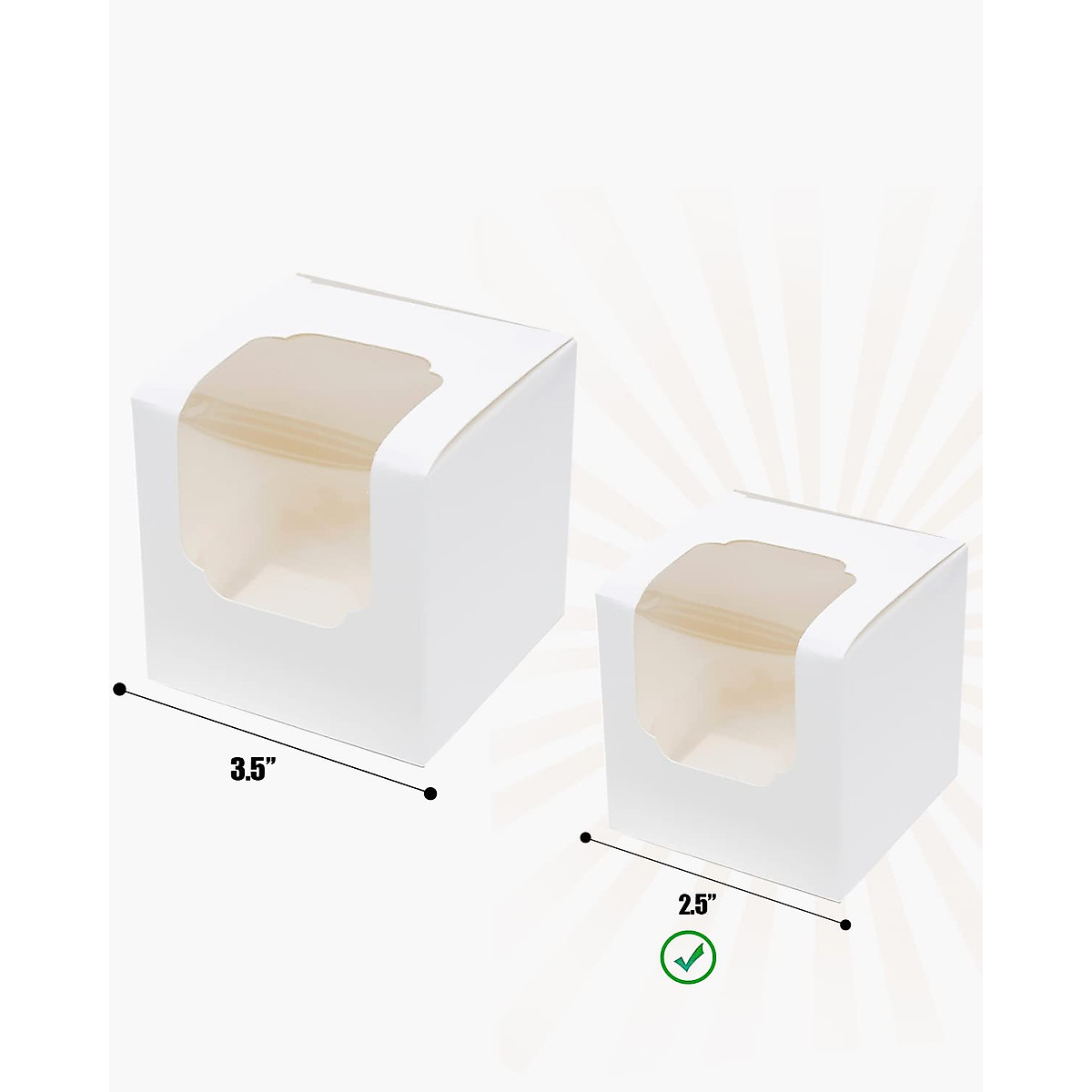 qiqee 100pcs Auto-Popup Mini Cupcake Boxes Individual White 2.5" x 2.5" x 2.5" Single Cupcake Carrier Container for Wedding Favor Birthday ＆ Party（Mini Size）