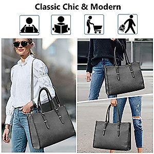 Laptop Bag for Women 15.6 Inch Waterproof Lightweight Leather Laptop Tote Bag Womens Professional Business Office Work Bag Briefcase Large Computer Bag Shoulder Handbag Gray