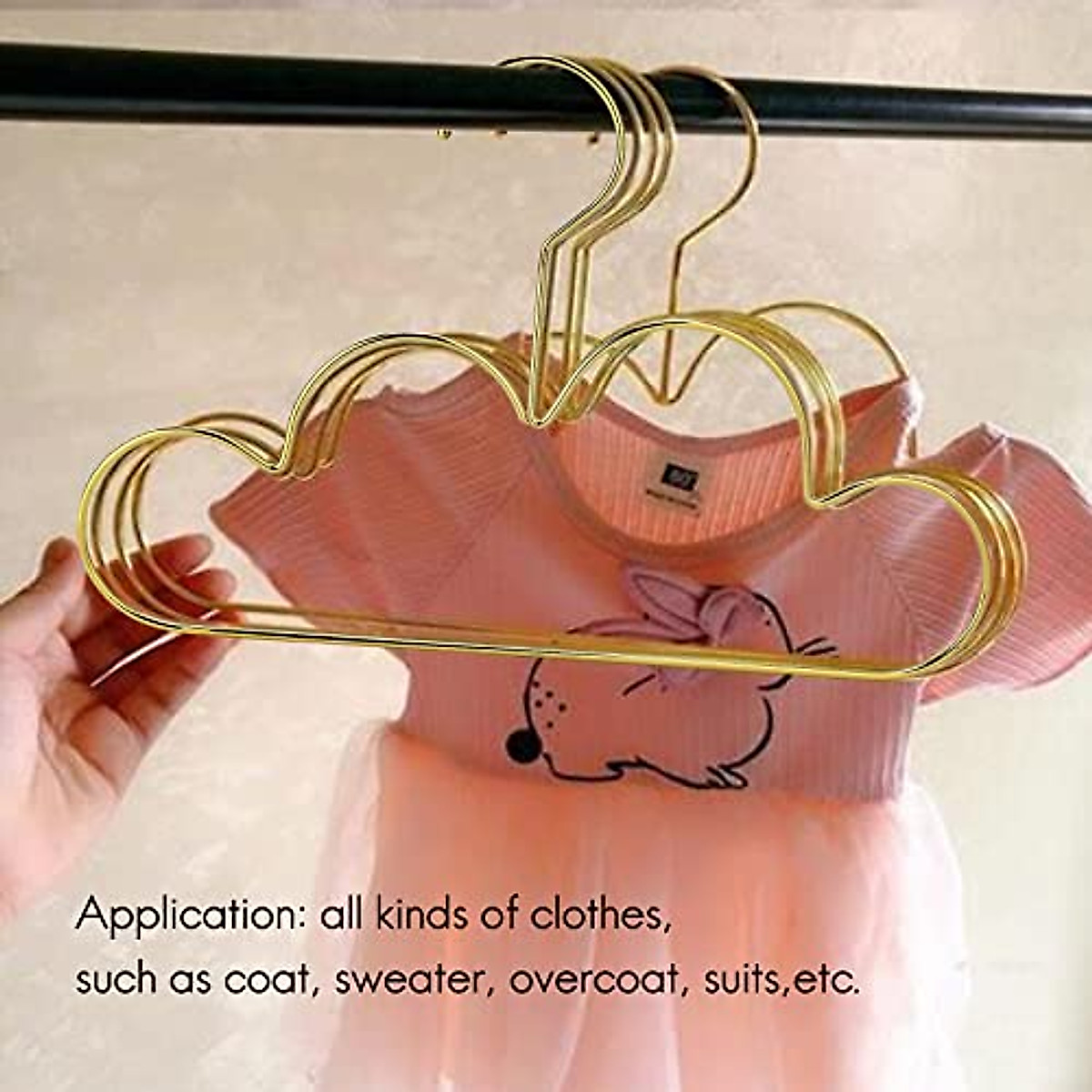 Pteanecay Coat Hangers for Kids,Gold Cloud Shape Metal Hangers Infant & Toddler Closet,11.8 * 7.7 * 0.2inch,10 PCS