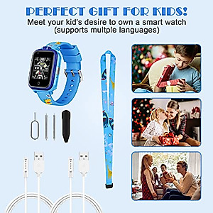 4G GPS Watches for Kids, Smart Watches Children's Mini Cell Phone with Dual Camera, Calling, SOS, Life Water Resistant 2-Style Cartoon Straps for 3-12 Years Boys Girls Birthday Xmas Gifts (Blue)