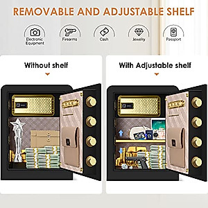 2.4 Cu ft Large Home Safe Fireproof Waterproof, Digital Security Safe Box with Combination Lock and Removable Shelf, Electronic Safe for Home Firearm Medicine Money Documents Valuables